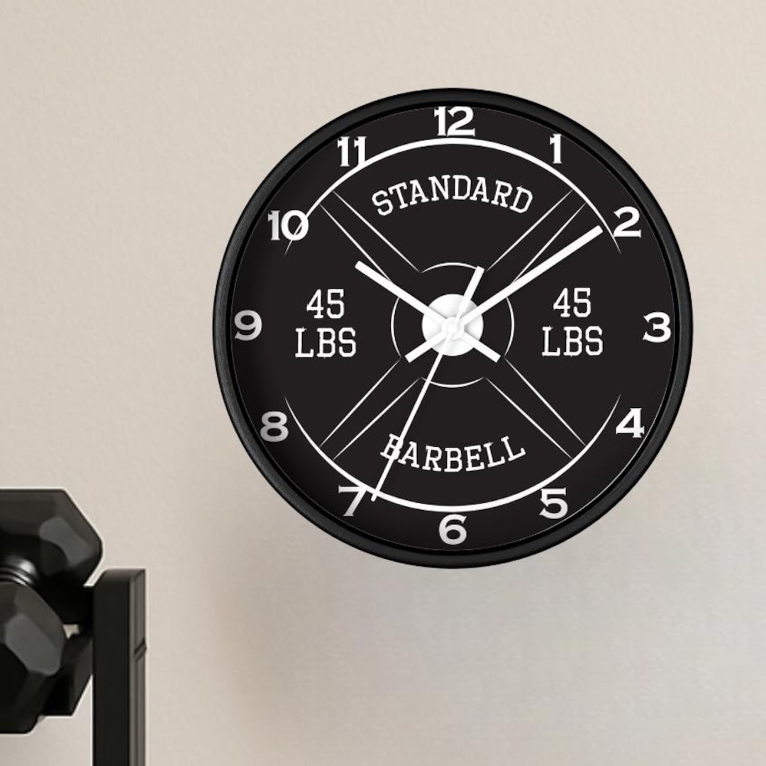 45lb Barbell Gym Clock: Silent Analog Wall Decor 10" Wide With ...
