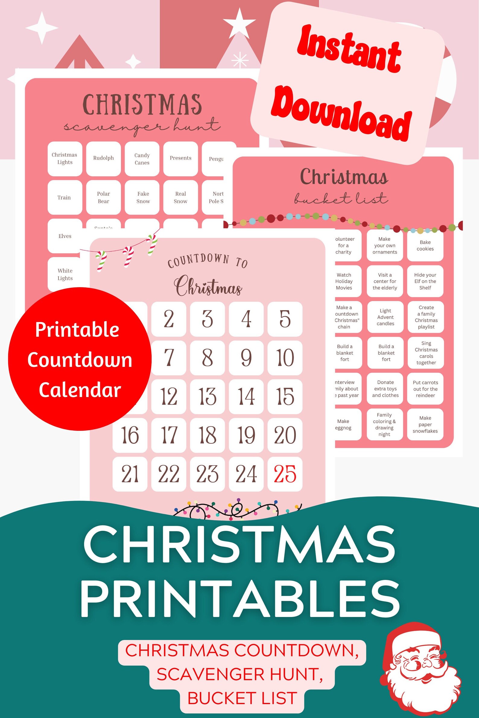 Christmas Countdown Chart for Kids | Christmas Countdown Scavenger Hunt ...