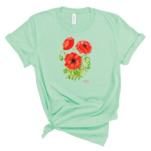 Red Poppy Flower Watercolor Print T-shirt Plant Lover Gift Plant Lady ...