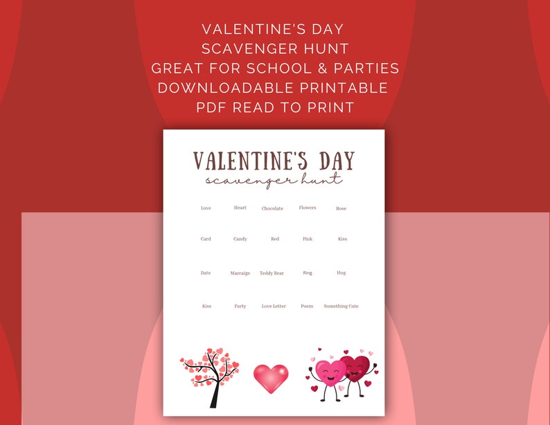 VALENTINE'S DAY SCAVENGER Hunt Printable Download Pdf for - Etsy