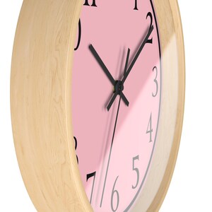 Pink Analog Wall Clock, Wood Frame, Battery Operated With Silent ...