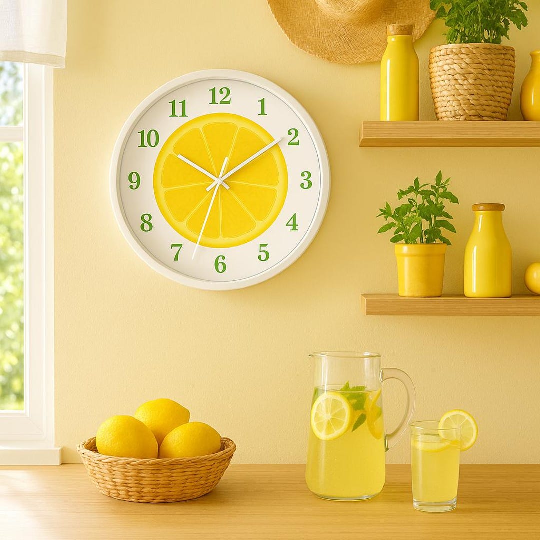 Lemon Slice Wall Clock: Citrus Kitchen Decor, 10" - Etsy