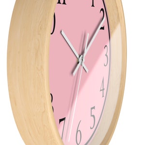 Pink Analog Wall Clock, Wood Frame, Battery Operated With Silent ...