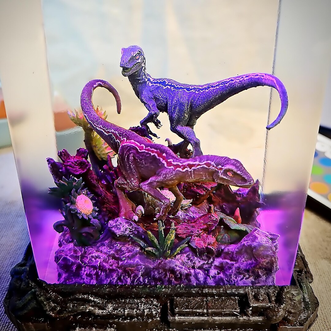 Raptor Epoxy Resin Lamp, Dinosaur Handmade Custom Epoxy Lamp, Box Lamp ...