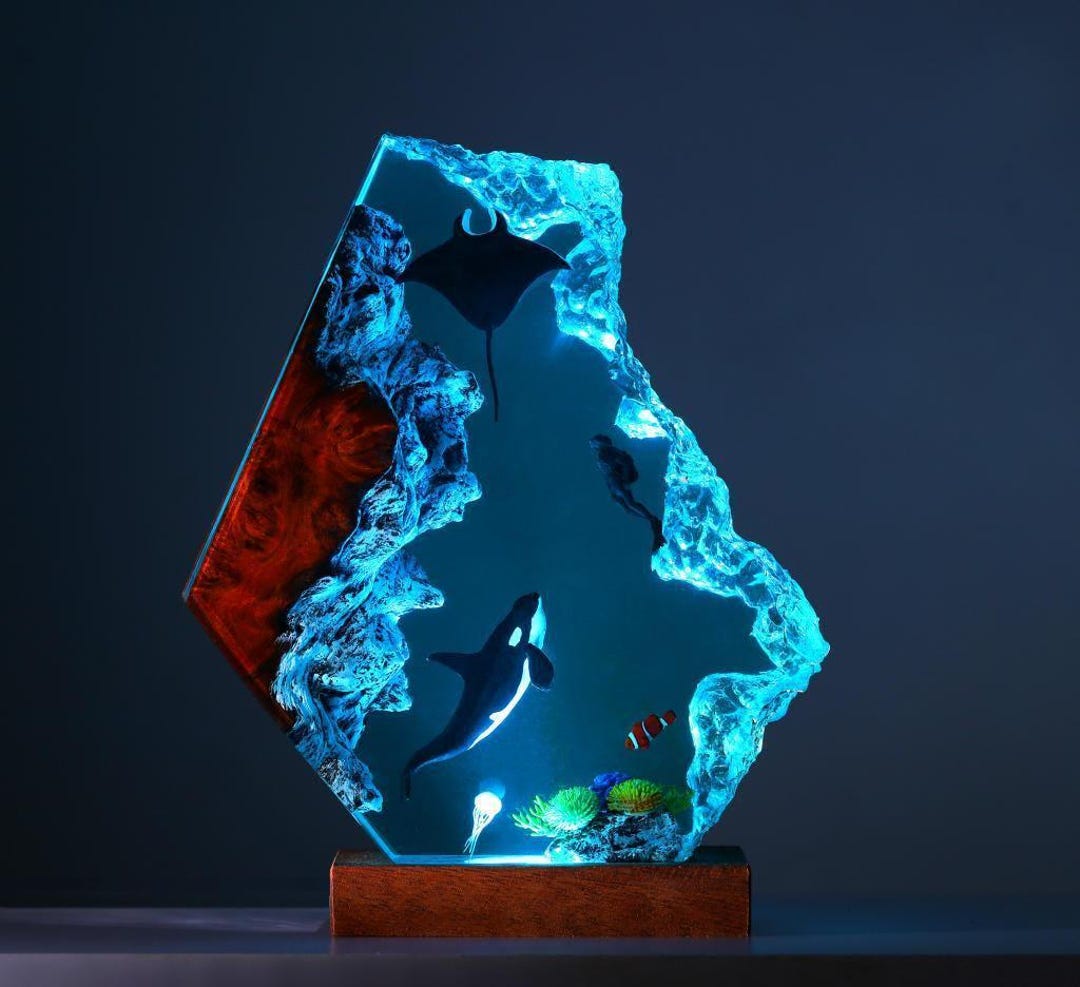 Orca Killer Whale Epoxy Lamp, Ocean Diorama Resin Art Night Light ...