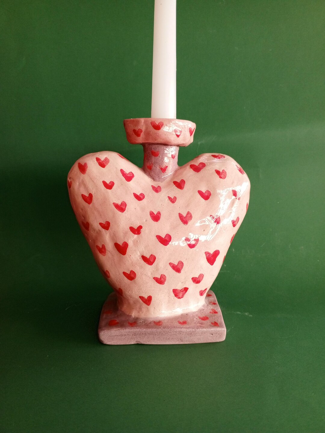 Handmade Pink Ceramic Heart Candle Holder, Sculptural Candlestick ...