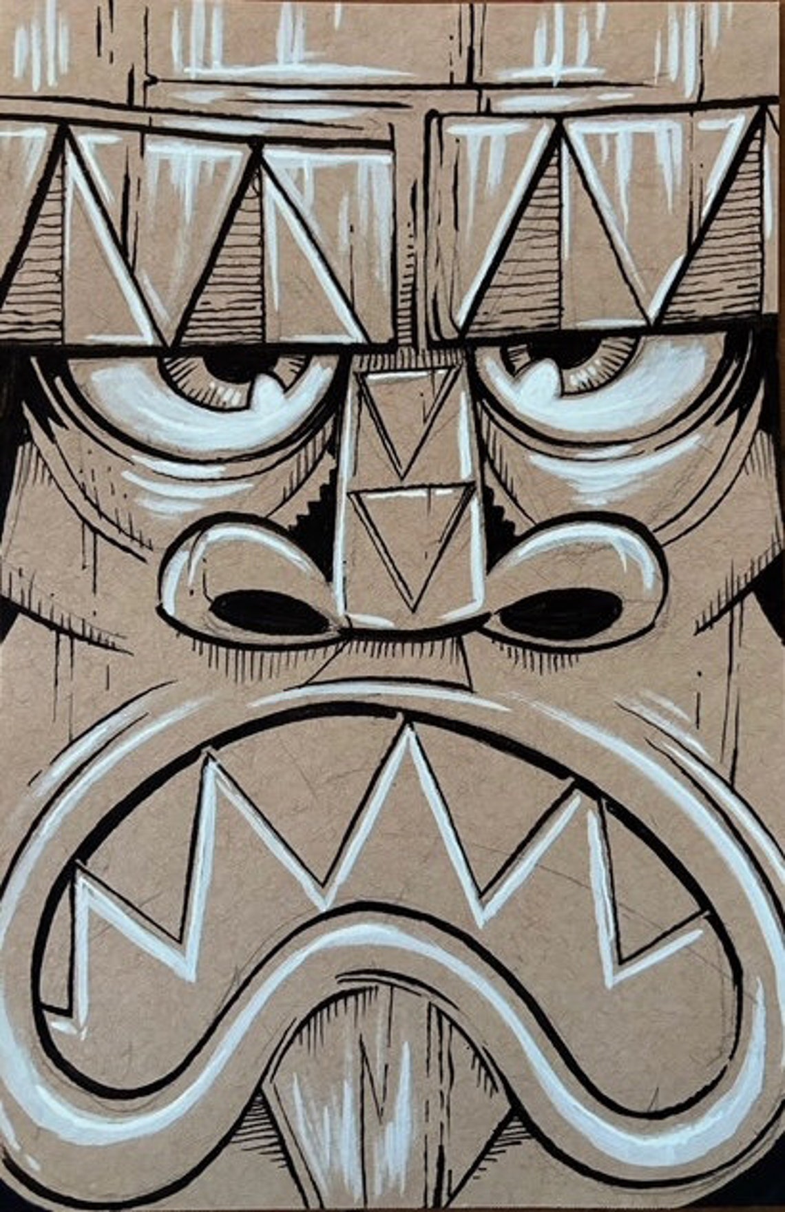 Angry Tiki - Original Pen and Ink Sketch - Etsy