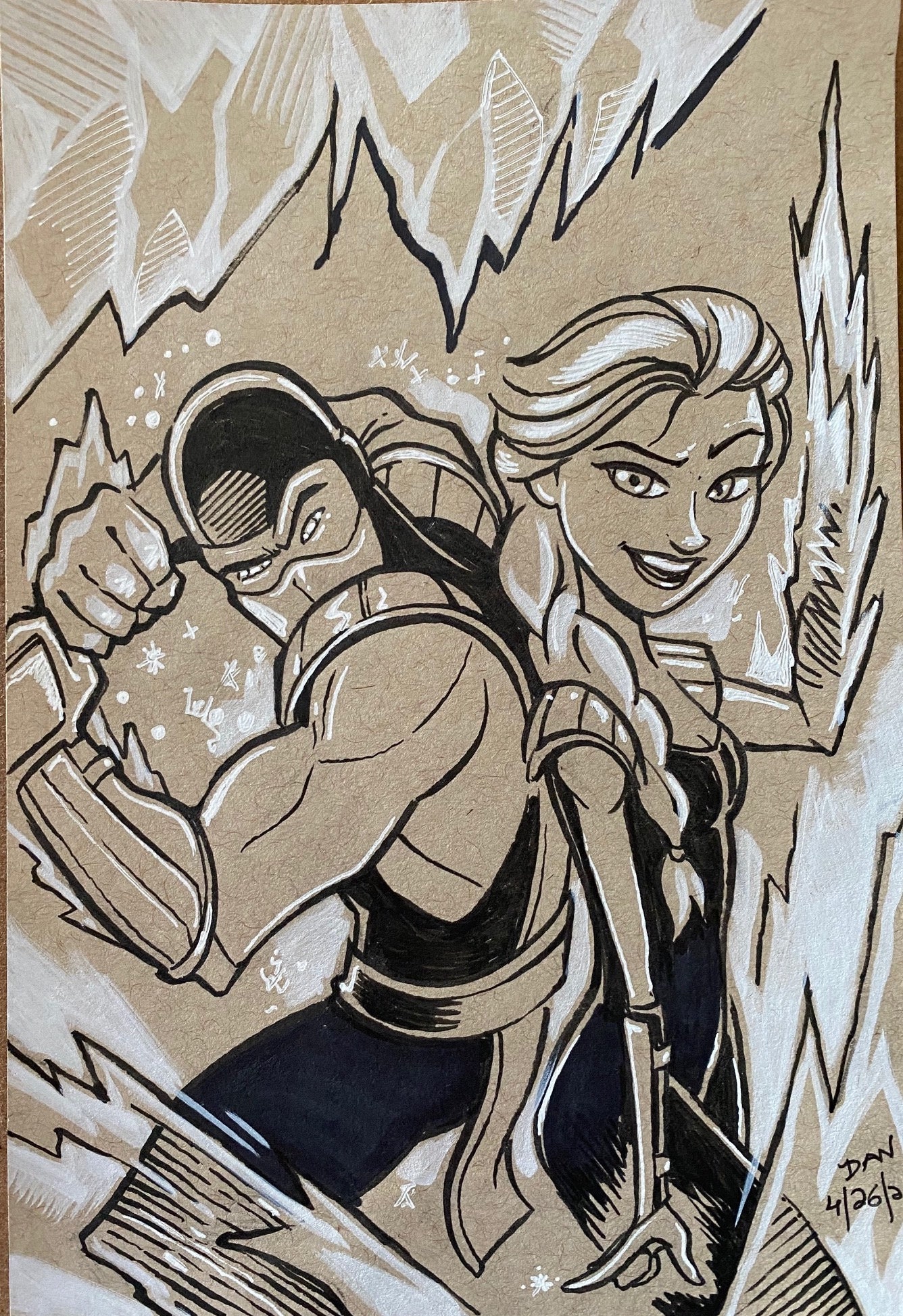 original pen and ink sketch Sub-Zero and Elsa Team Up Art ...