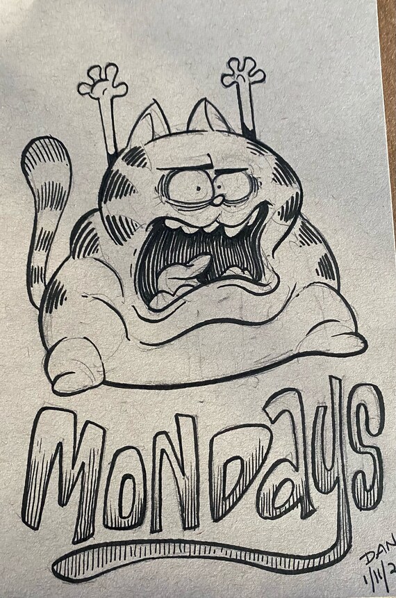 Derpy Garfield original pen and ink sketch | Etsy