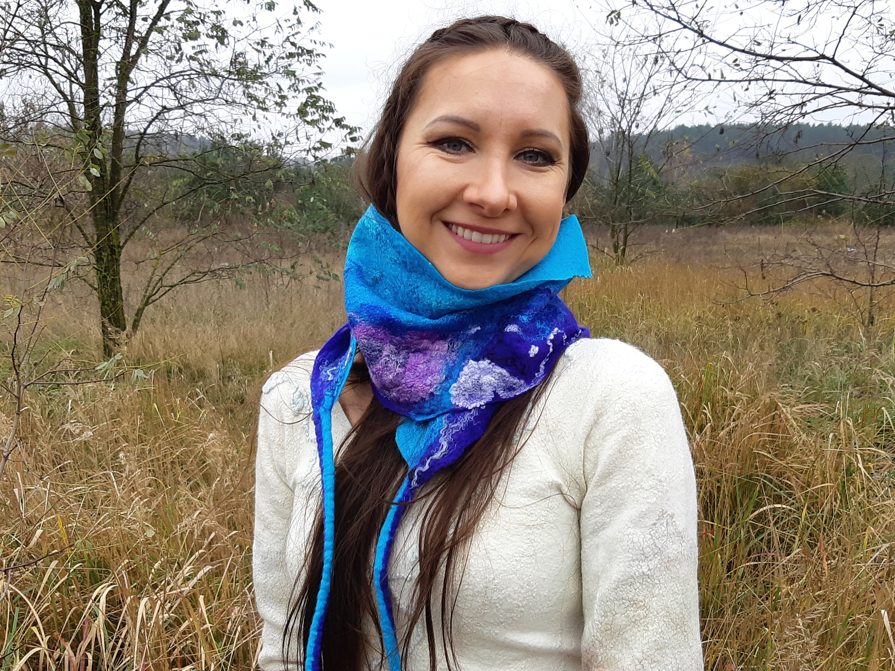 Pure Wool and Silk Headband Felted Ocean Blue Scarf - Etsy