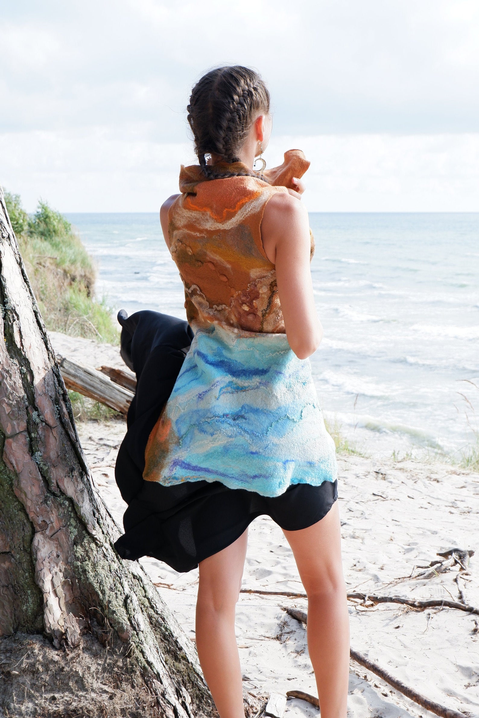 Hand Felt Wool and Silk Unique Vest/ Sea Blue Merino Wool Vest ...