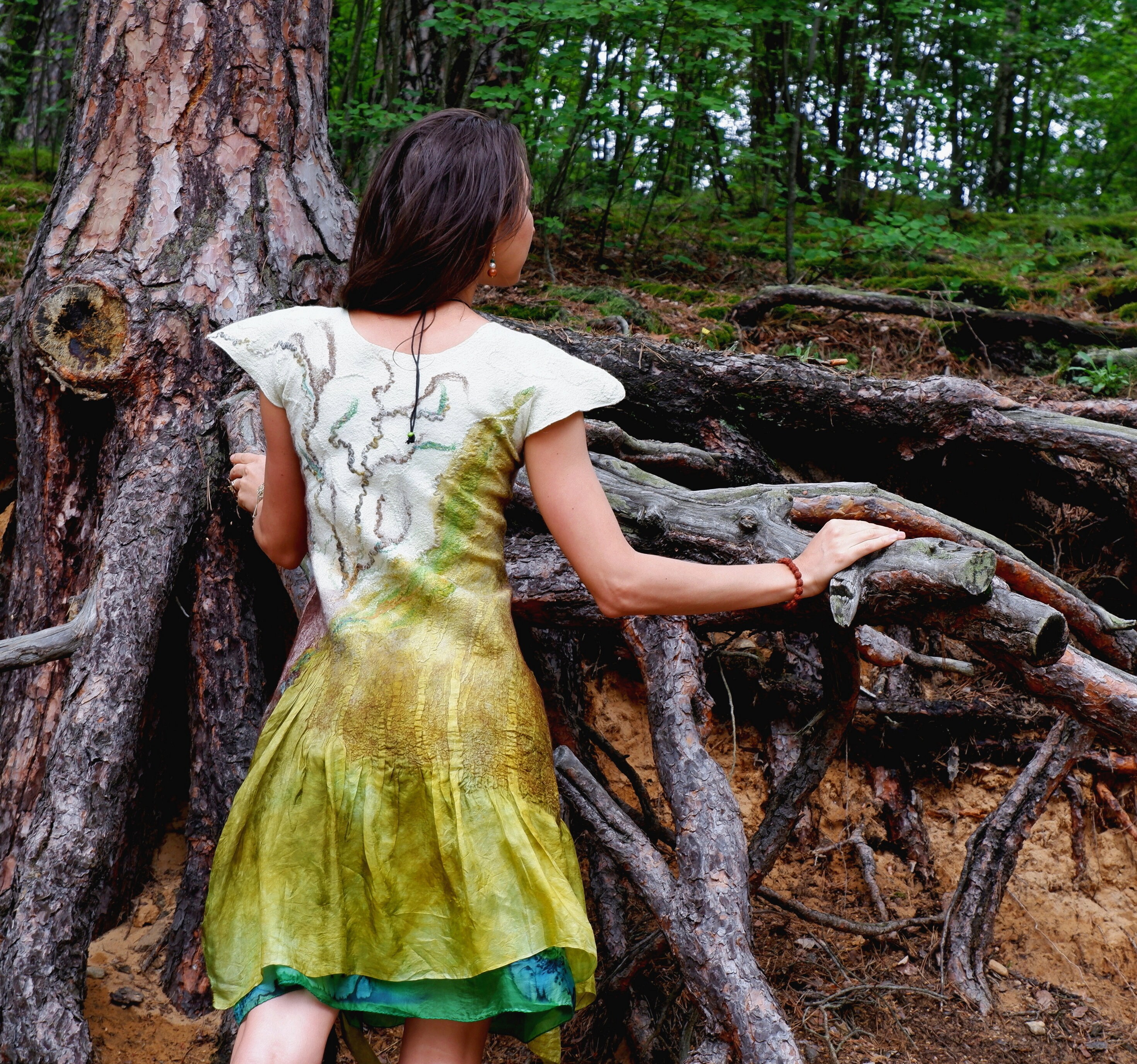 Forest Healing Wool and Silk Dress / Forest Weding Dress / Moss Green ...