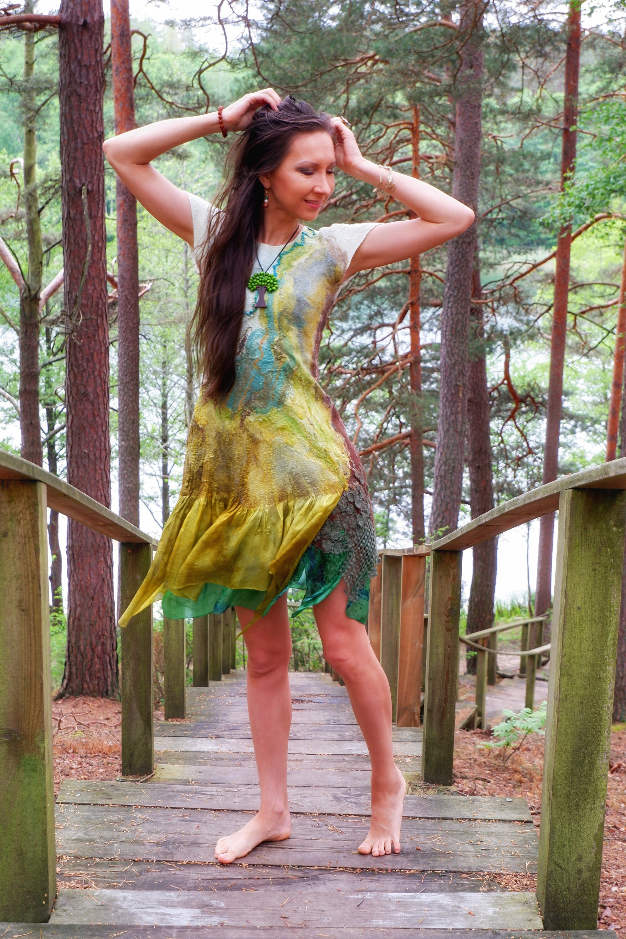 Forest Healing Wool and Silk Dress / Forest Weding Dress / Moss Green ...