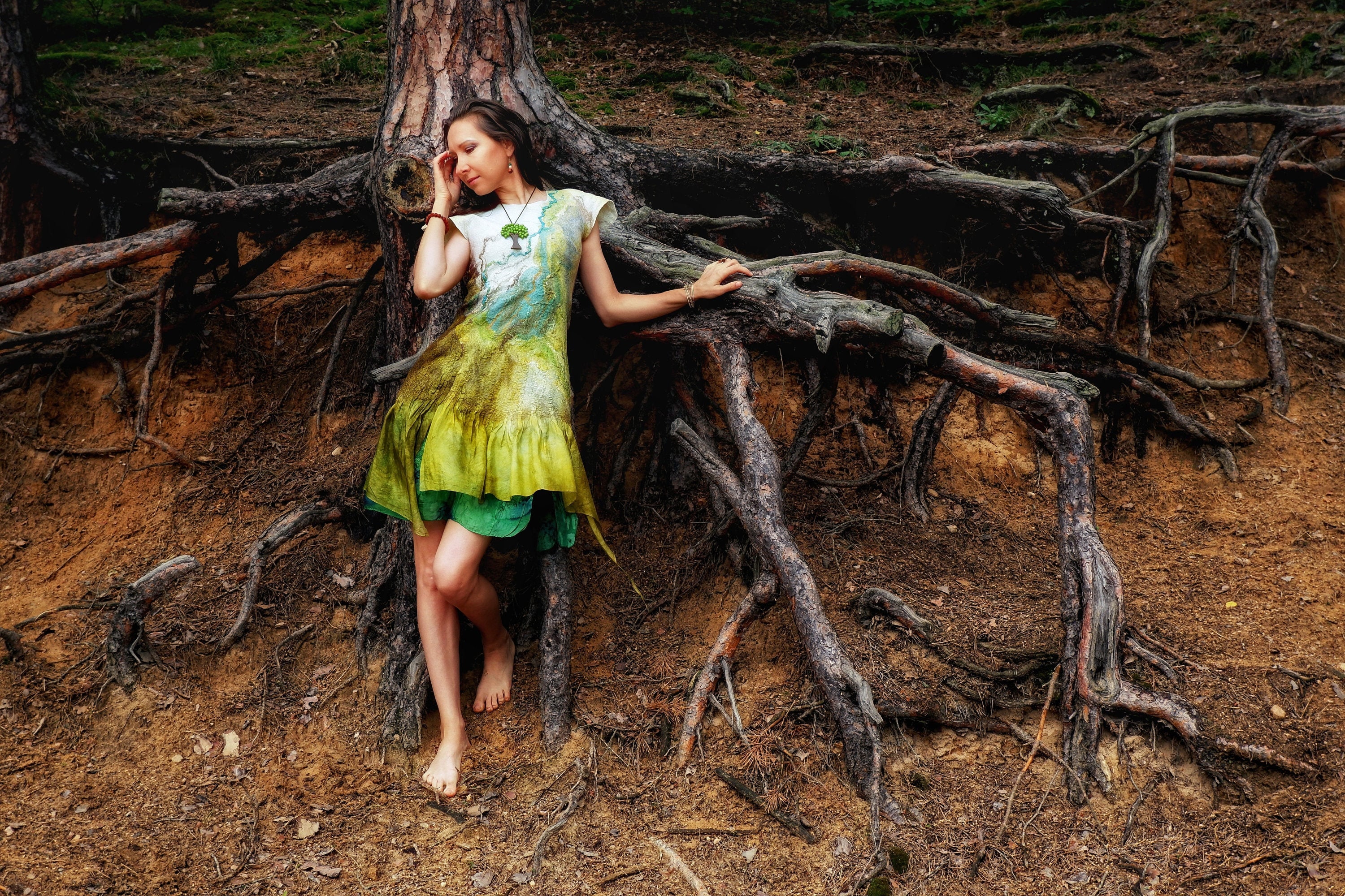 Forest Healing Wool and Silk Dress / Forest Weding Dress / Moss Green ...