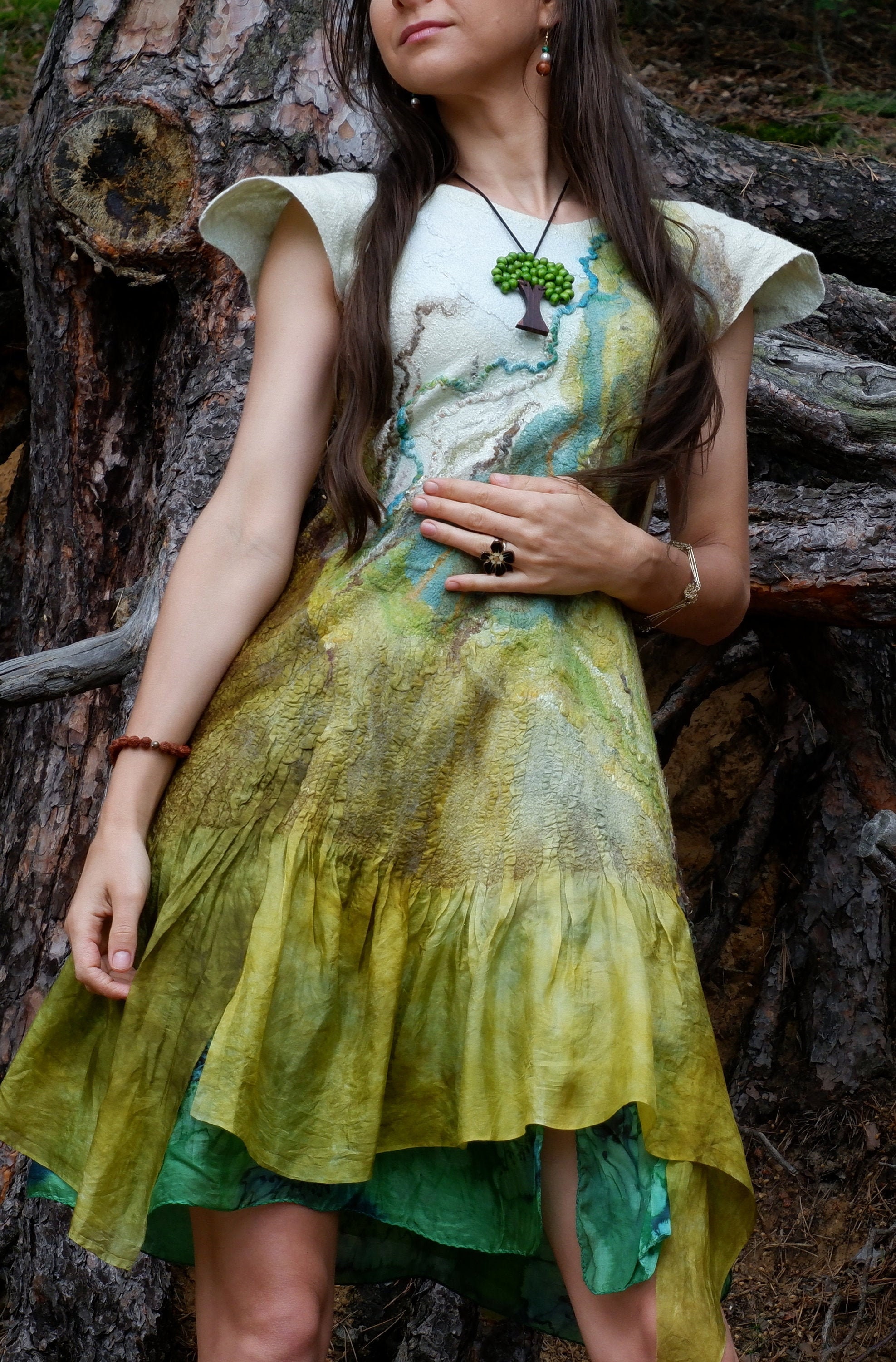 Forest Healing Wool and Silk Dress / Forest Weding Dress / Moss Green ...