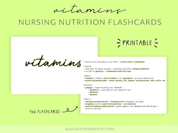 VITAMINS Printable Flashcards Nutrition Nursing School | Etsy