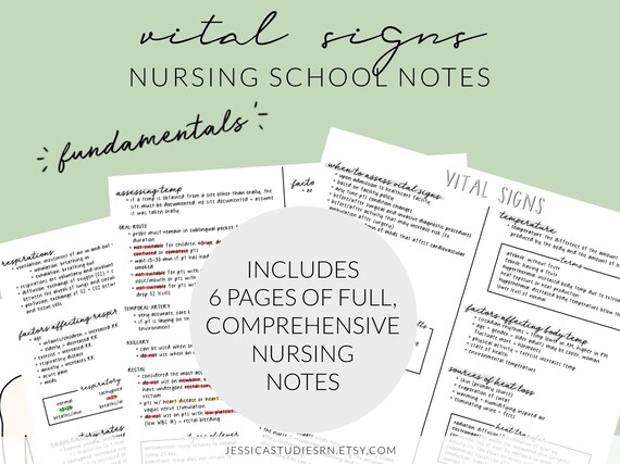 VITAL SIGNS Note Pack Fundamentals Nursing School Notes | Etsy