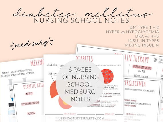 DIABETES MELLITUS Note Pack Med Surg Nursing School Notes | Etsy