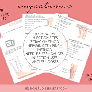 INJECTIONS Study Guide Sheets | Fundamentals | Nursing School Notes ...