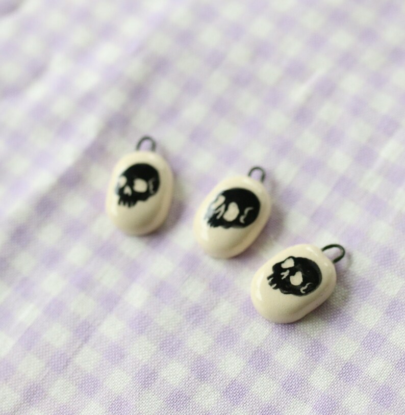Mini Ceramic Skull Charm Black Skull - Etsy