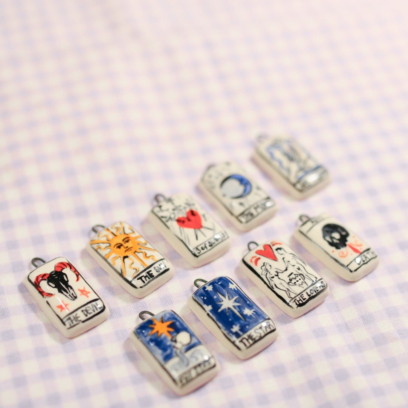 Ceramic Tarot Card Charm Ace of Cups Three of Hearts the Sun the Star ...