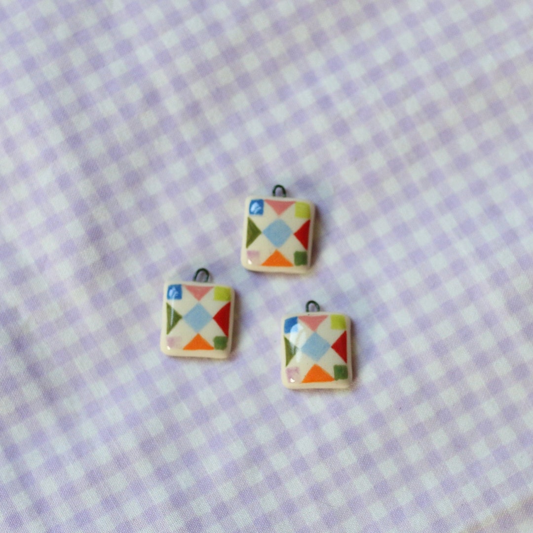 Ceramic Quilt Block Charm MADE TO ORDER - Rainbow - Multi Quilt Square ...