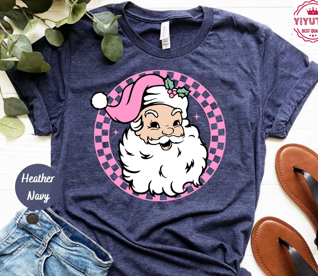 Pink Santa Claus Shirt, Pink Santa Shirt, Pink Santa Face, Retro Pink ...