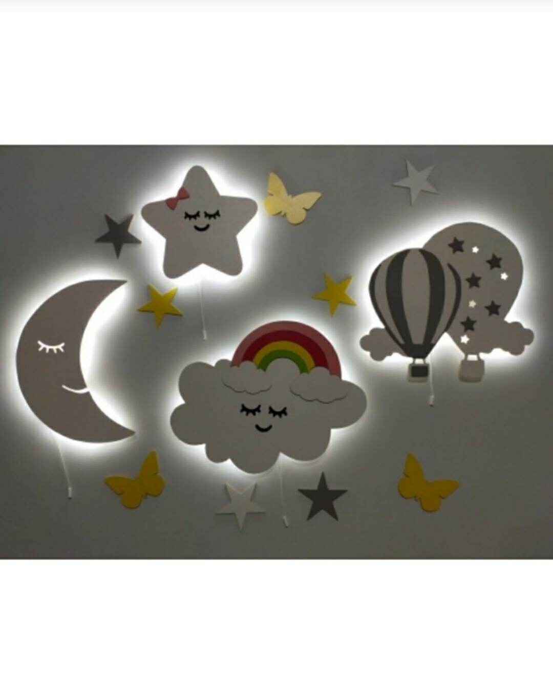 Kids Room Wall Light Set de 4 / Kids Room Decoration / Nursery Light / Air Balloon Decor / Cloud ...