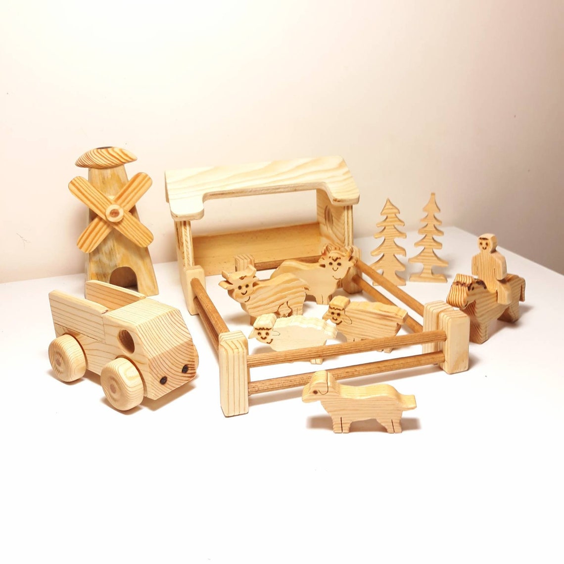 Wooden Farm Toy Set Farm Animals Wooden Farm Set | Etsy