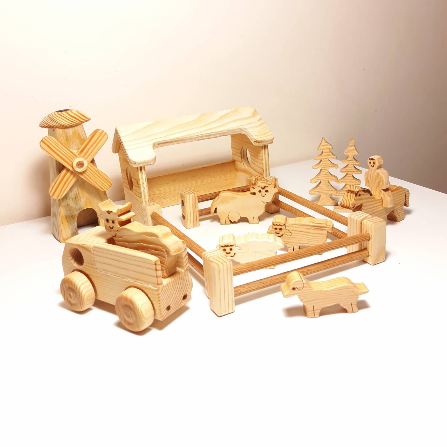 Wooden Farm Toy Set Farm Animals Wooden Farm Set | Etsy