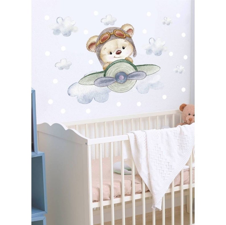 Cute Teddy Bear Kids Wall Decal Watercolor Wall Decal - Etsy