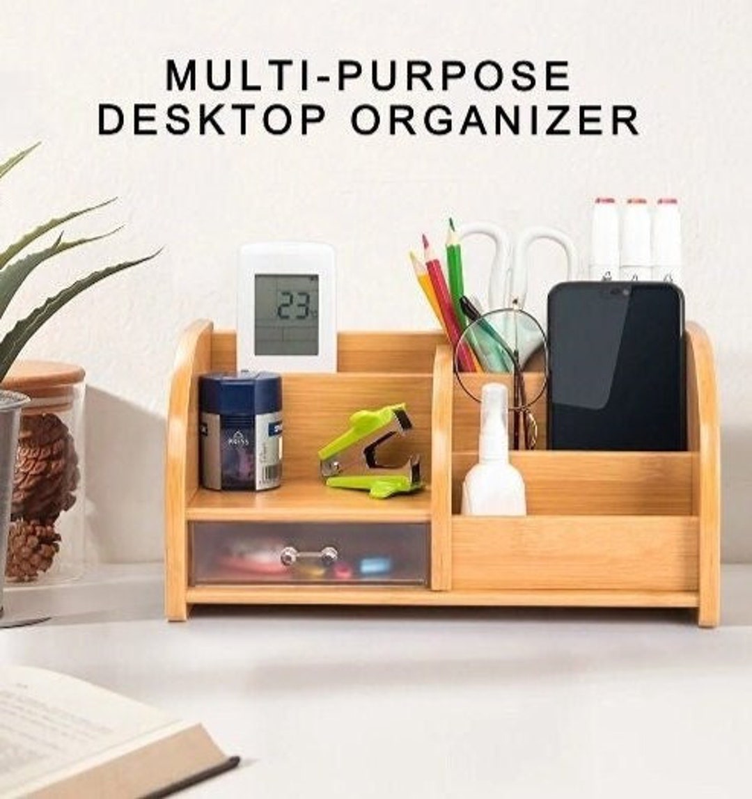 Wood Desk Storage Organizer Desktop Storage Office Organizer Bamboo ...