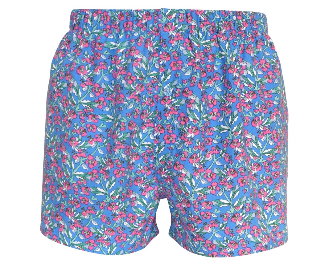 Floral 619 Boxers - Pink Flowers Blue Boxer Shorts - Etsy