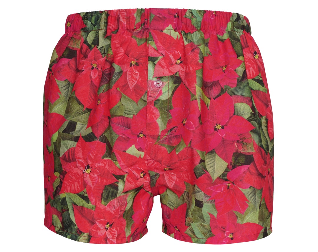 Poinsettia Christmas Boxers - Red Floral Boxer Shorts - Etsy