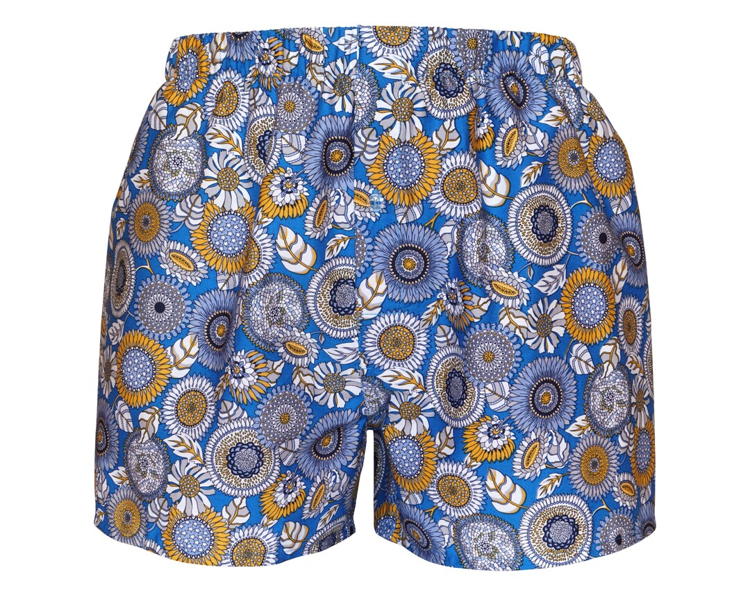 Floral 375 Boxers - Retro Floral Boxer Shorts - Blue Flowery Underwear ...