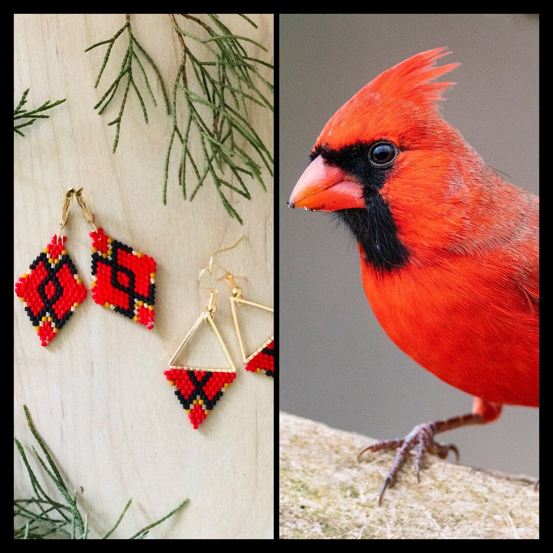 Cardinal. Handwoven Beaded Earrings. - Etsy