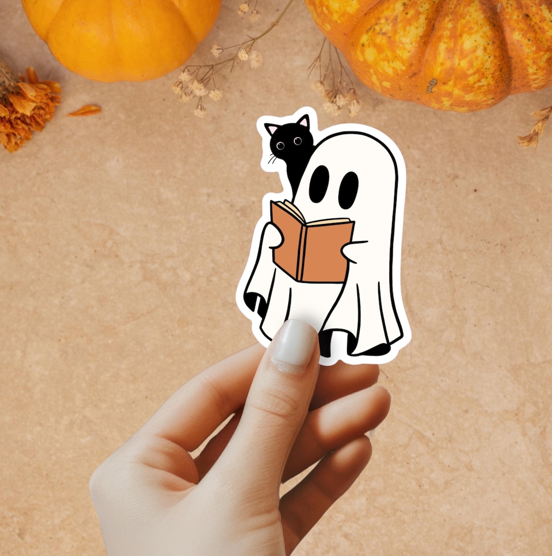 Reading Ghost Sticker, Spooky Sticker, Halloween Sticker, Cute Ghost ...