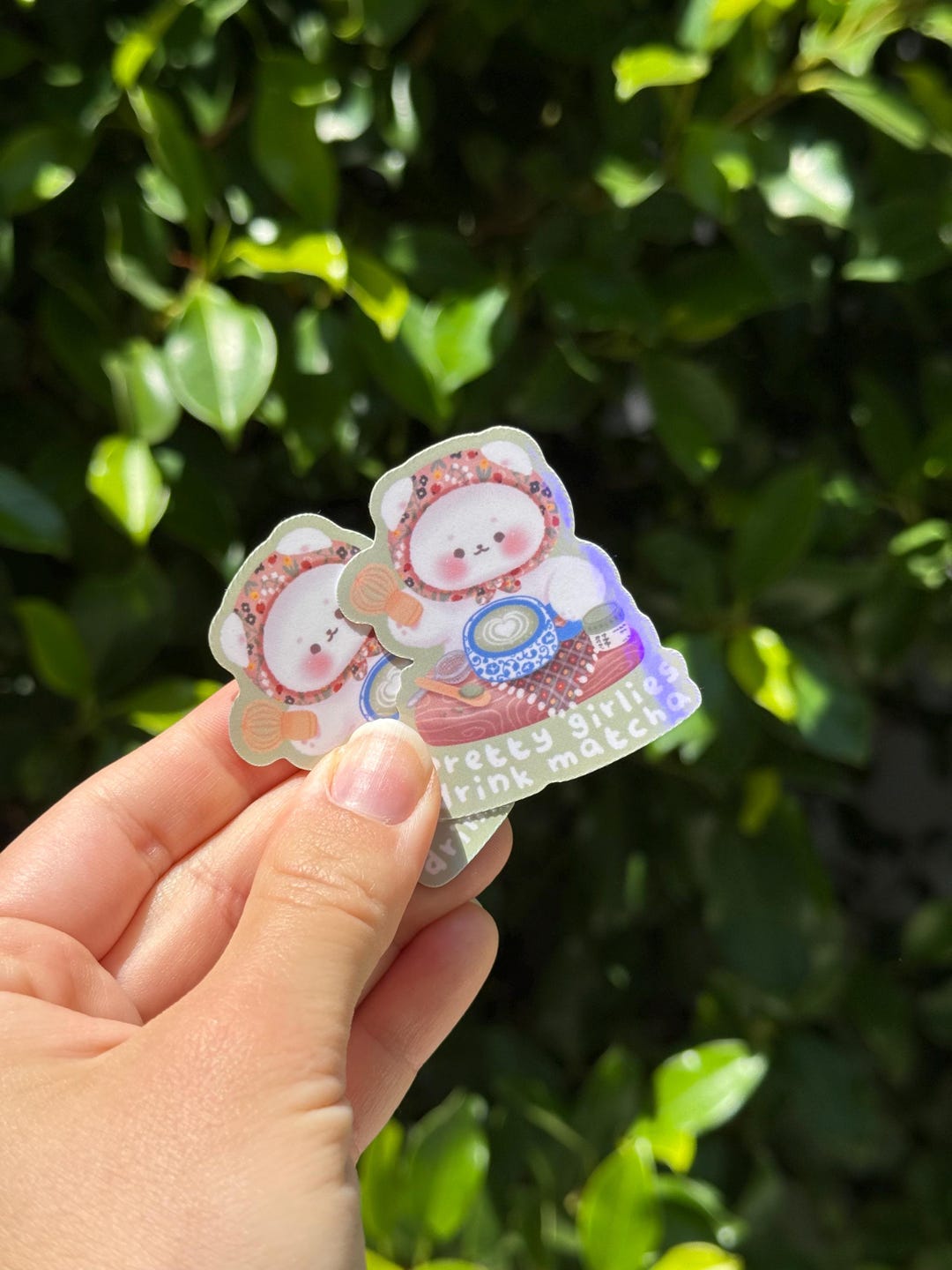 Matcha Teddy Bear Sticker | Pretty Girls Drink Matcha | Kawaii Vinyl ...