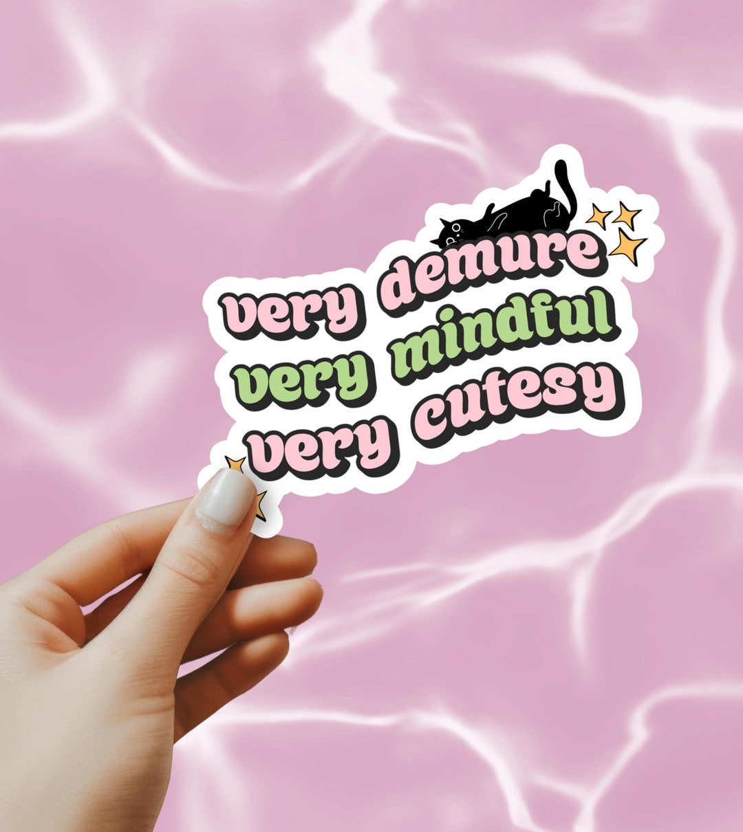 Very Demure, Very Mindful Sticker, Viral Tiktok, Kawaii Black Cat ...