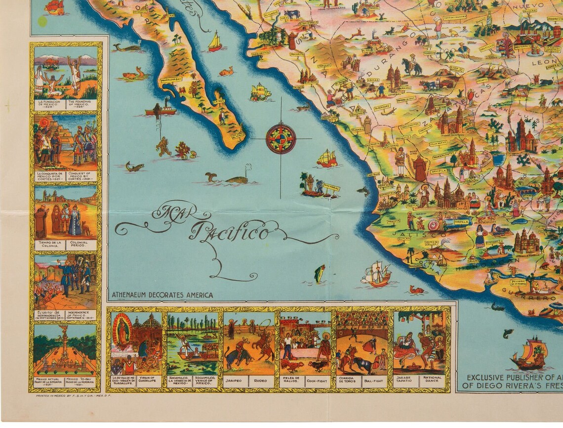 Original 1931 Pictorial Map of Mexico by Miguel Gomez Medina - Etsy