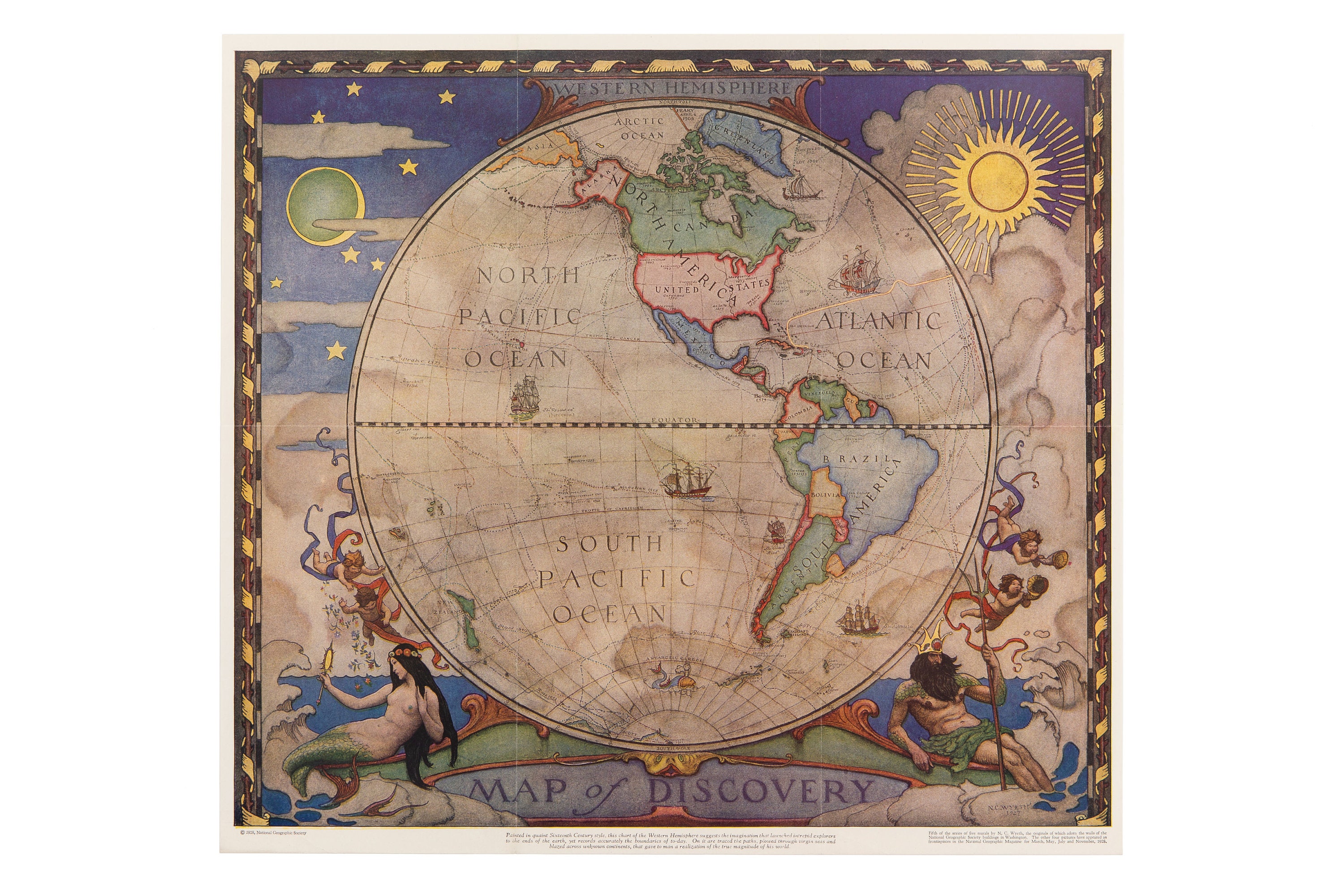 Original Pair 1928 maps of Discovery by N.C. Wyeth - Etsy