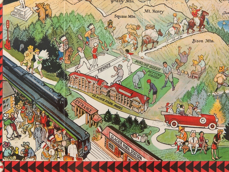 Original C.1925 Pictorial Map of Glacier and Waterton Lakes National ...