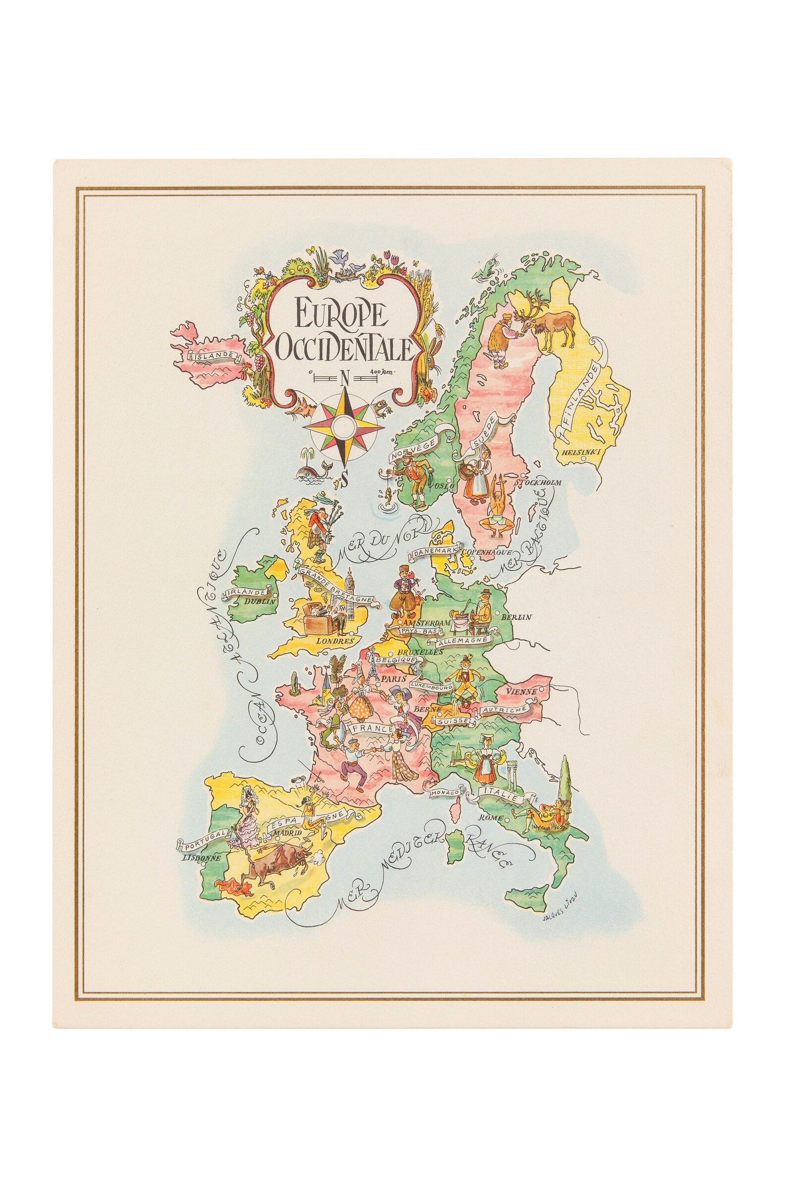 Original 1960 Mid-century Pictorial Map of Europe by Jacques Liozu - Etsy