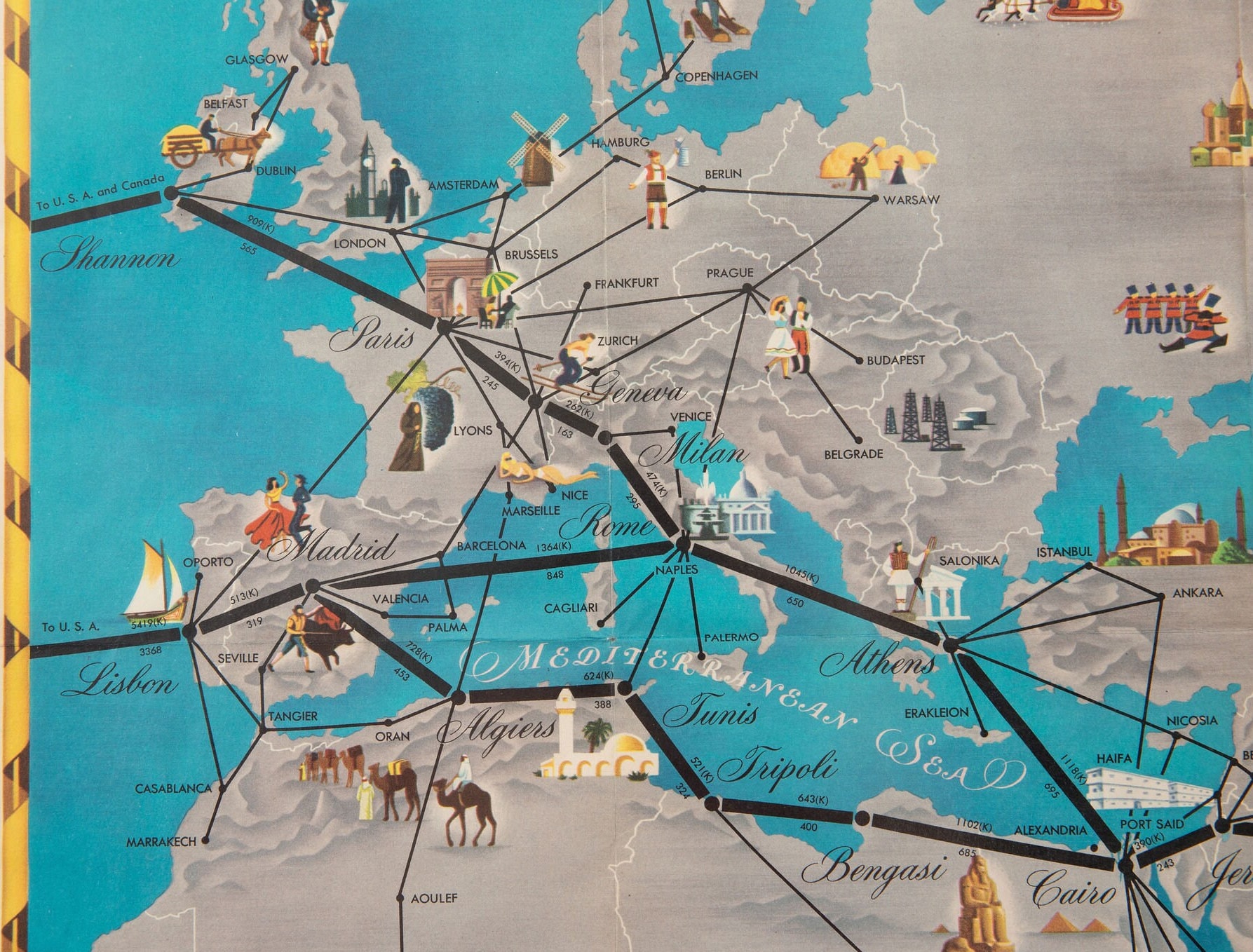 Original 1948 Pictorial Map of the Routes of TWA - Etsy