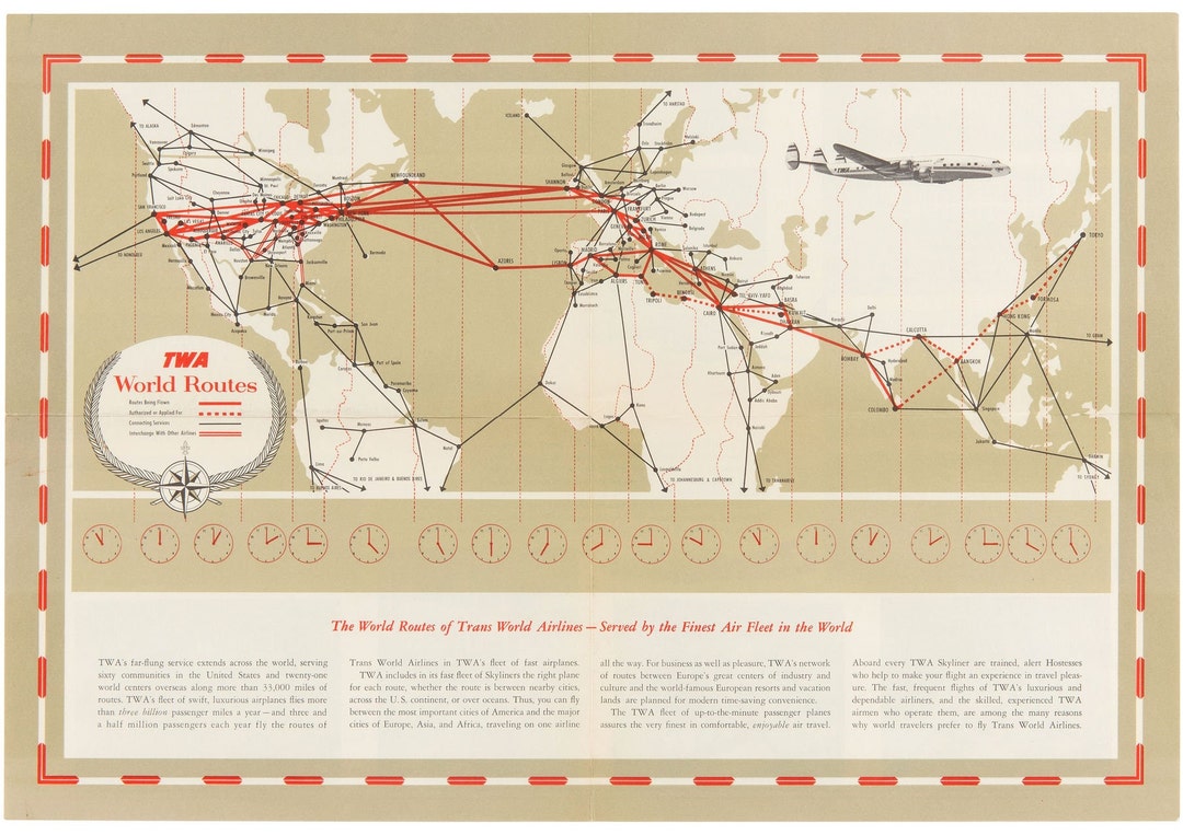 Original 1950's TWA Lockheed L-1649 Skyliner World Routes Map - Etsy