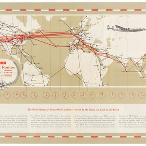 Original 1950's TWA Lockheed L-1649 Skyliner World Routes Map - Etsy
