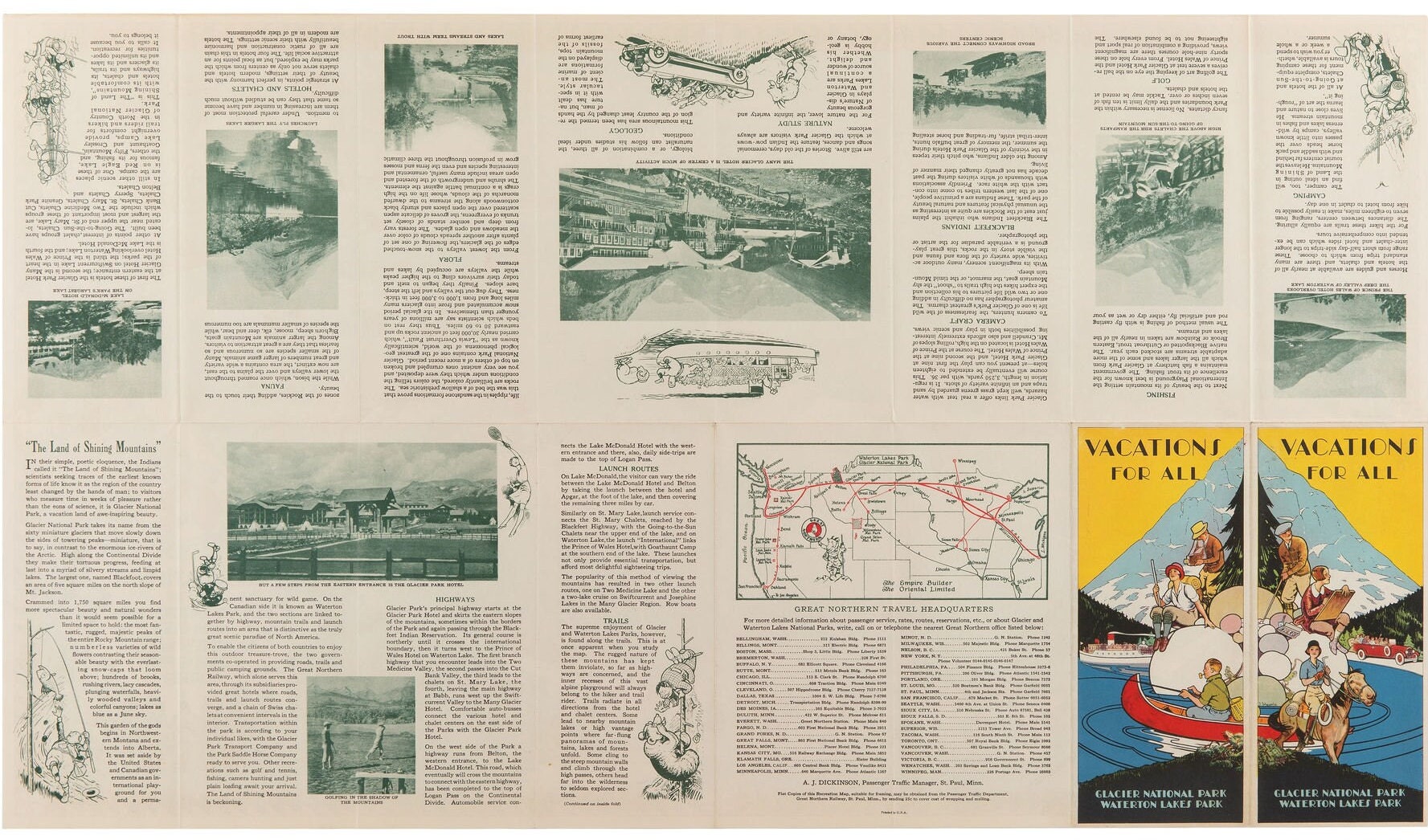 Original C.1925 Pictorial Map of Glacier and Waterton Lakes National ...