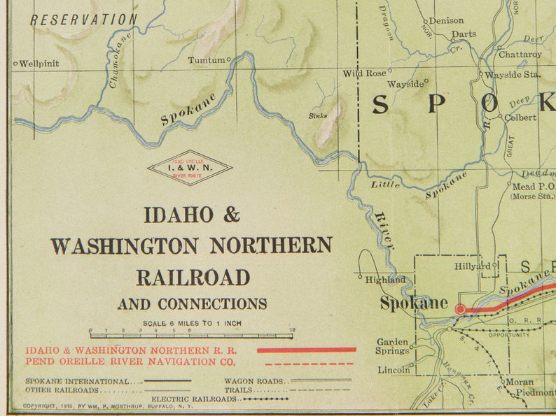 Original 1910 Map of the Idaho & Washington Northern Railroad by Wm. P ...