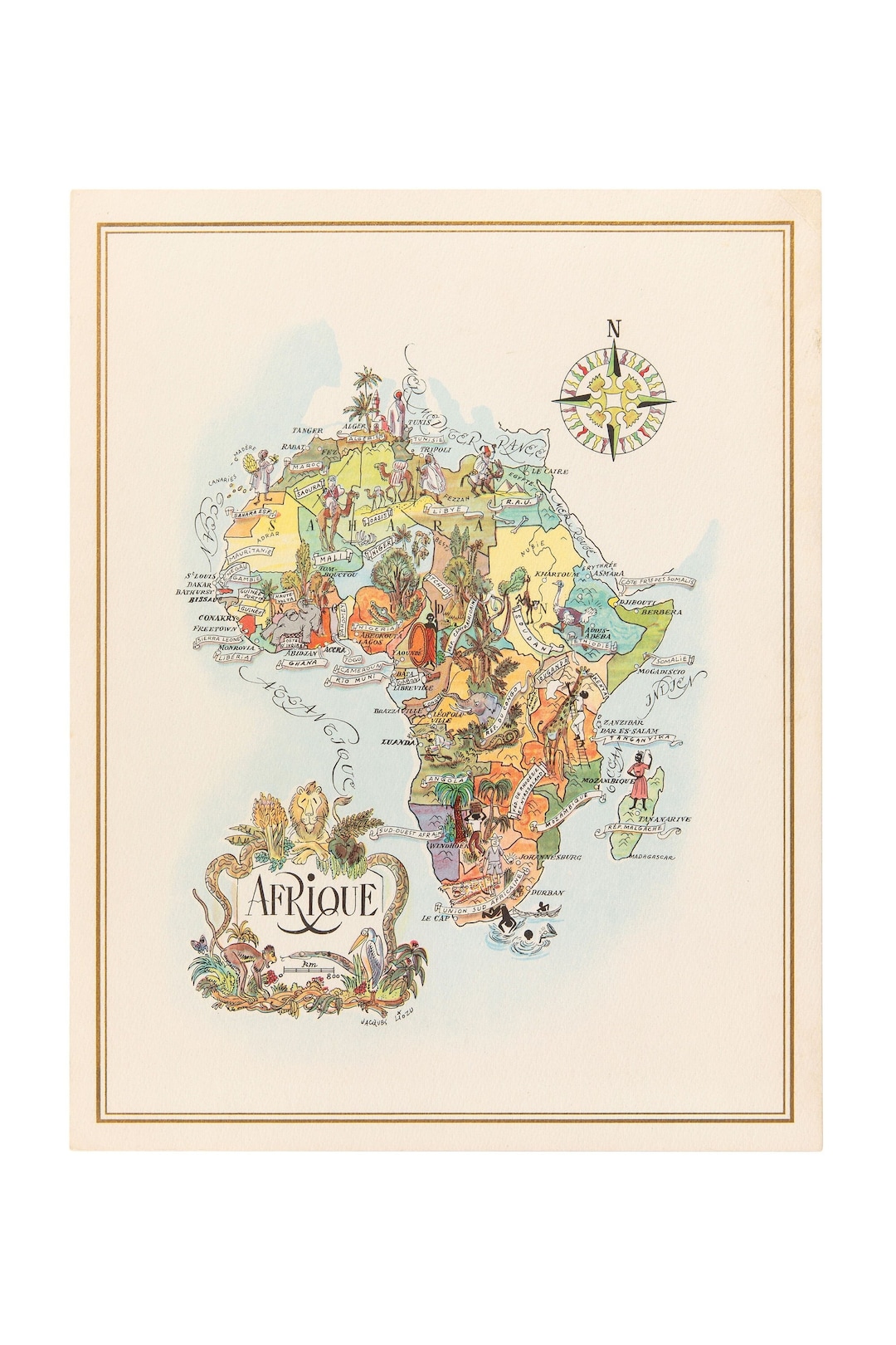 Original 1960 Mid-century Pictorial Map of Africa by Jacques Liozu - Etsy