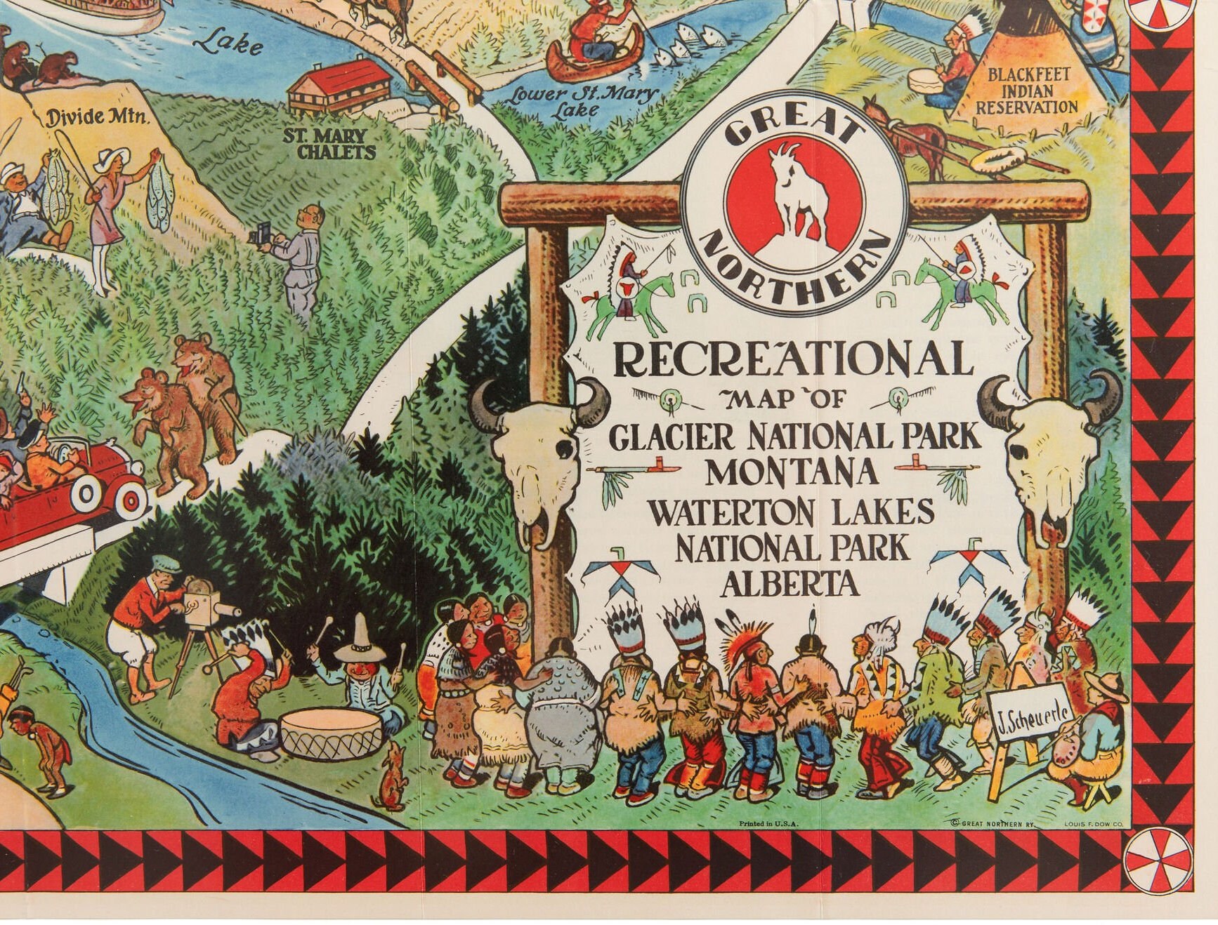 Original C.1925 Pictorial Map of Glacier and Waterton Lakes National ...